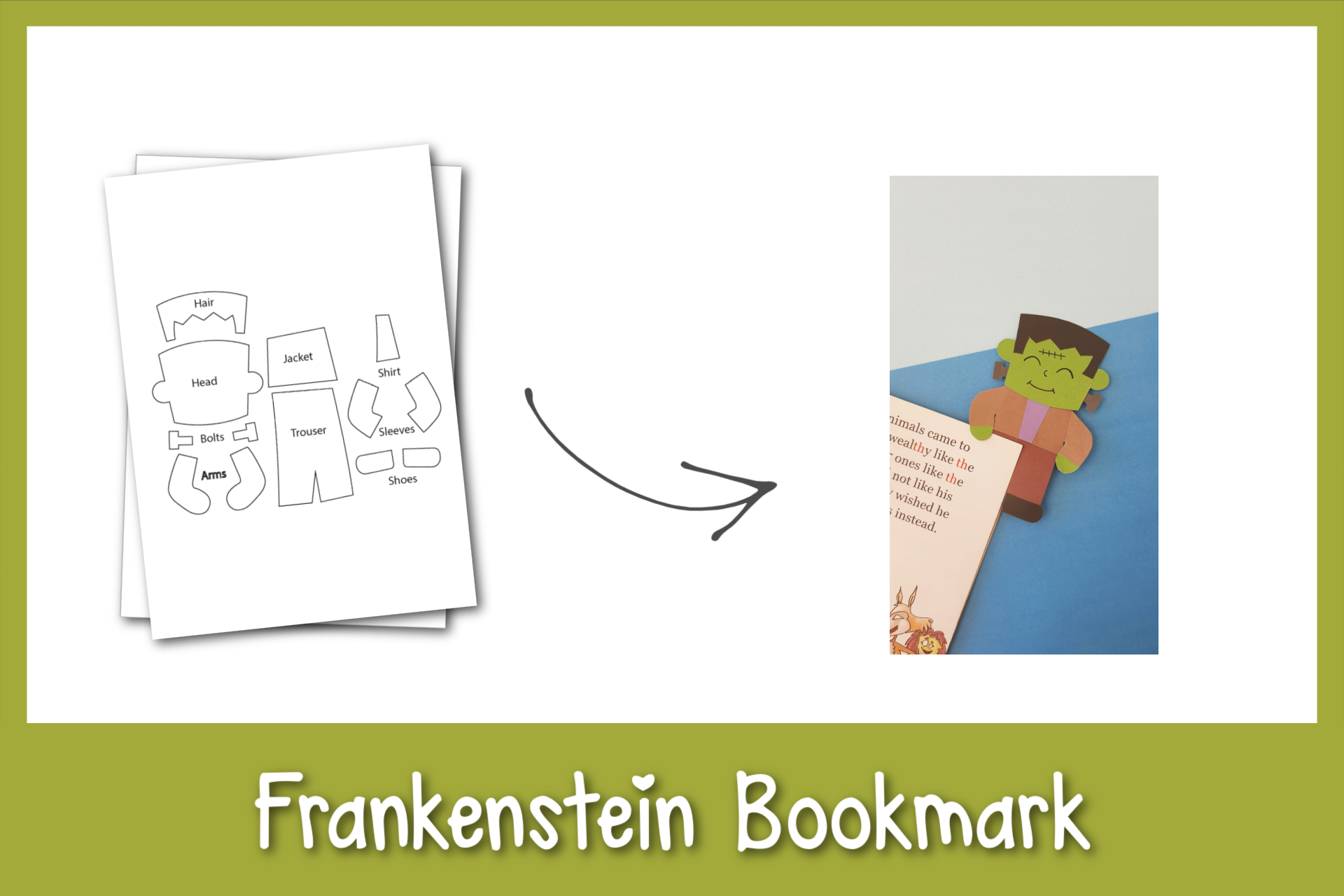 Frankenstein Bookmark - Frosting and Glue- Easy crafts, games, recipes ...